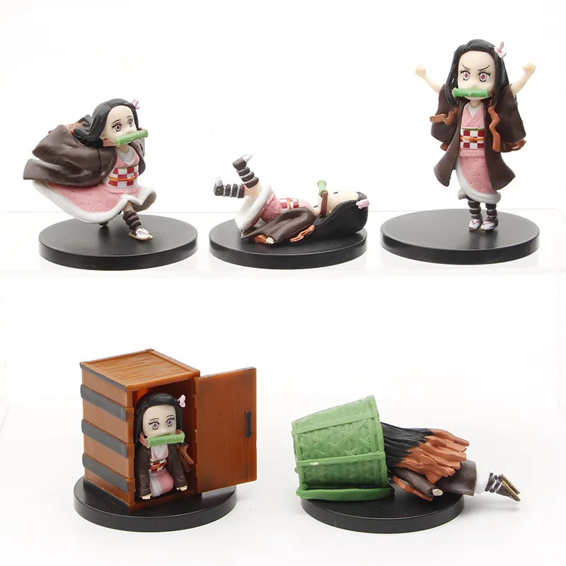 Nezuko Figure With Box Bamboo Basket Demon Slayer Mini Figurine 5 ...
