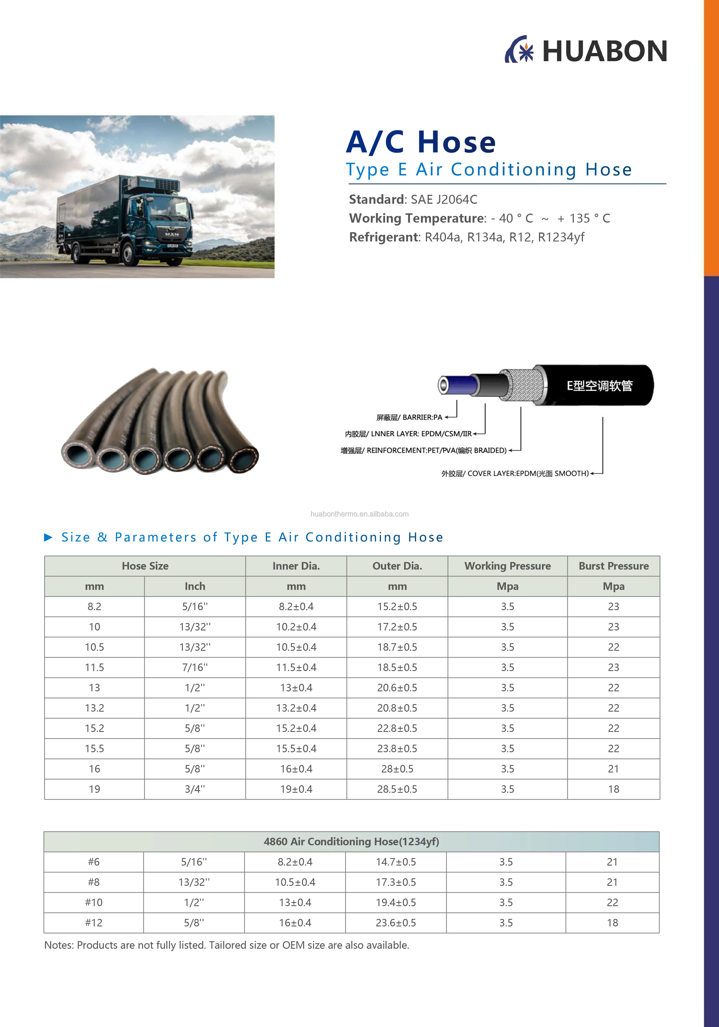 SAE J2064 R134a Automobile air Conditioning Flexible Hose Auto A/C ...