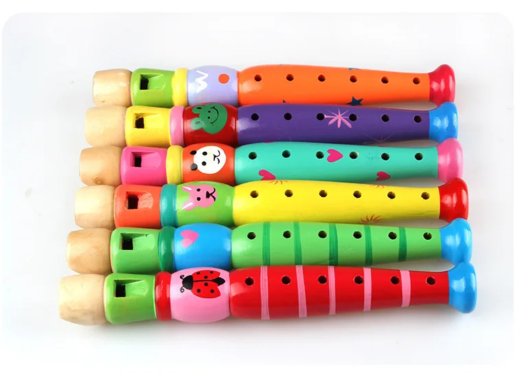 Custom Cartoon Style Education Toy Colorful Kid Wooden Flute Recorder ...