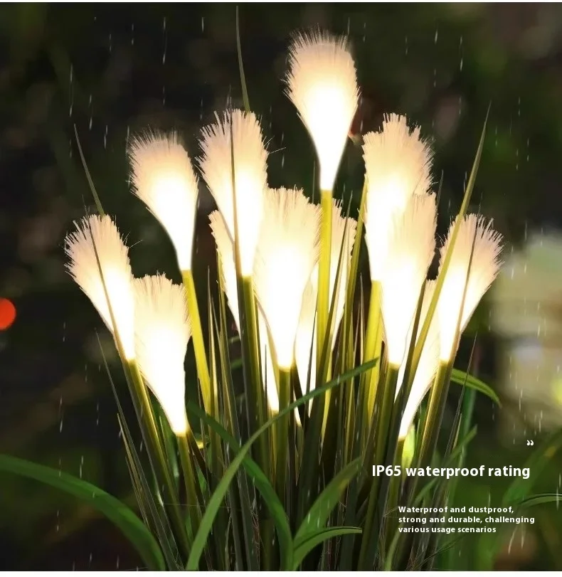 Outdoor LED Reed Lamp 5-Head Simulation Fiber Optic Warm White Basin ...