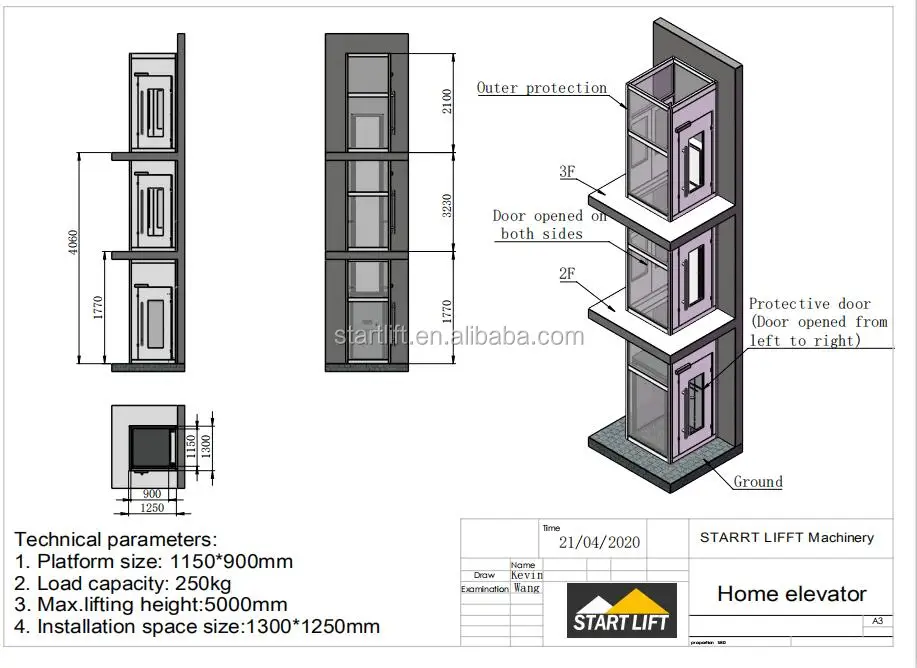2 Floor Outdoor House Elevator Small Home Exterior Elevator 3 Stop Home ...
