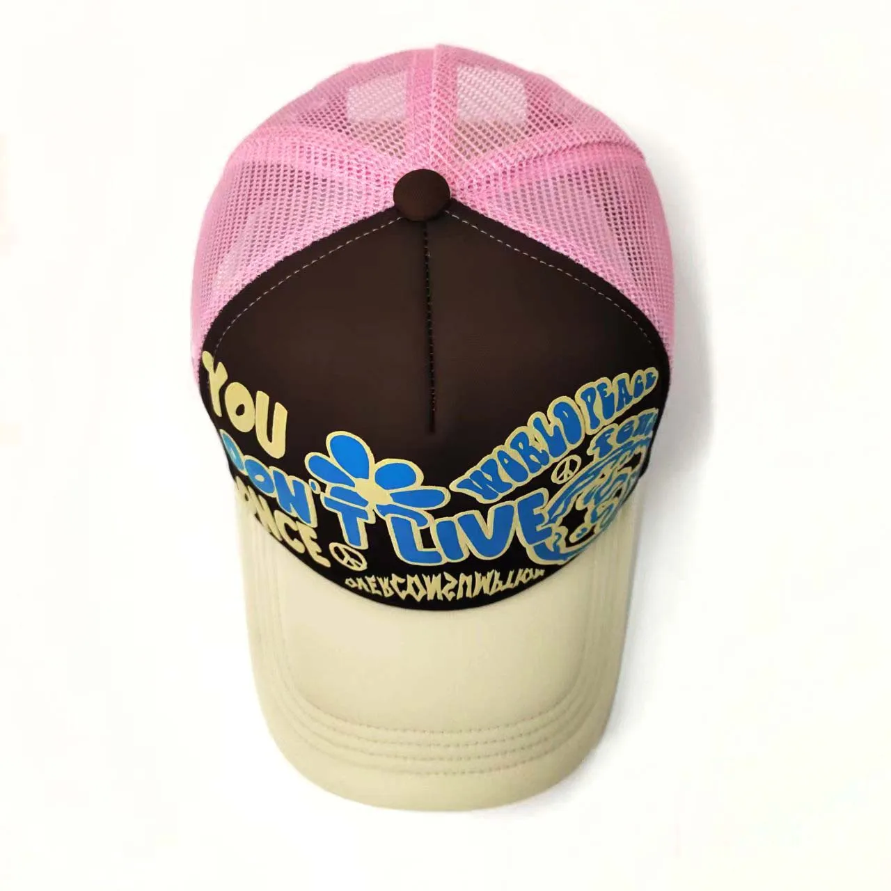 Two Tone 3D Powder Puff Print High Quality Mesh Trucker Hat Embroidery ...