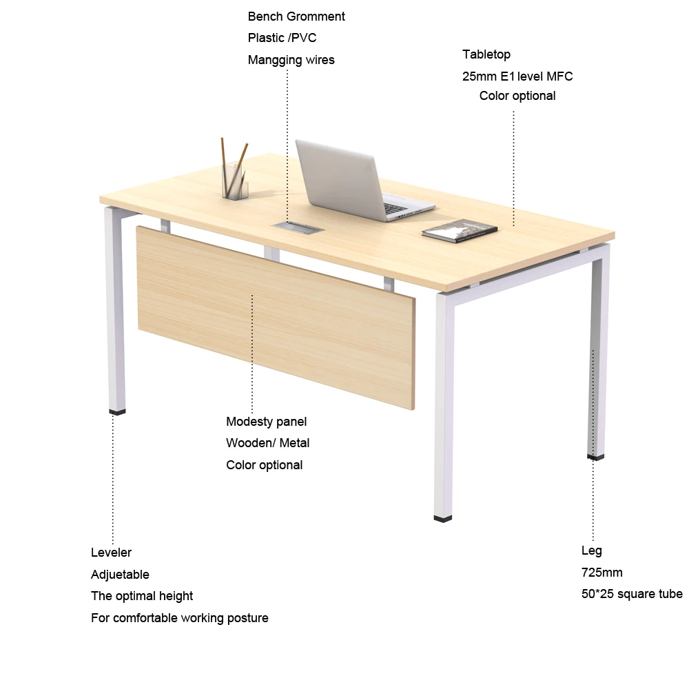 Simple Office Furniture Desk Table Wooden Desktop Metal Table Frame ...