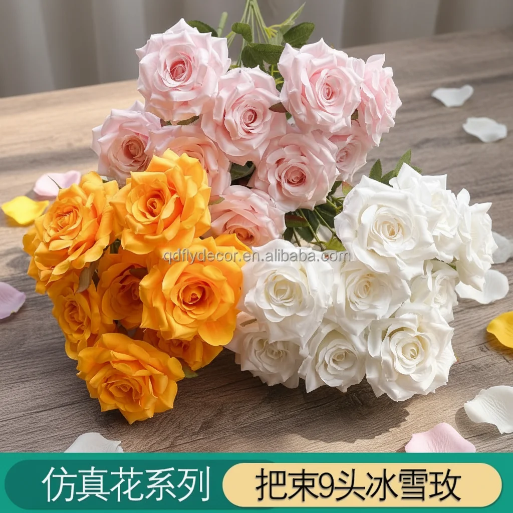 Handmade Artificial Rose Bouquets 9 Heads Silk Flower for Valentine's ...
