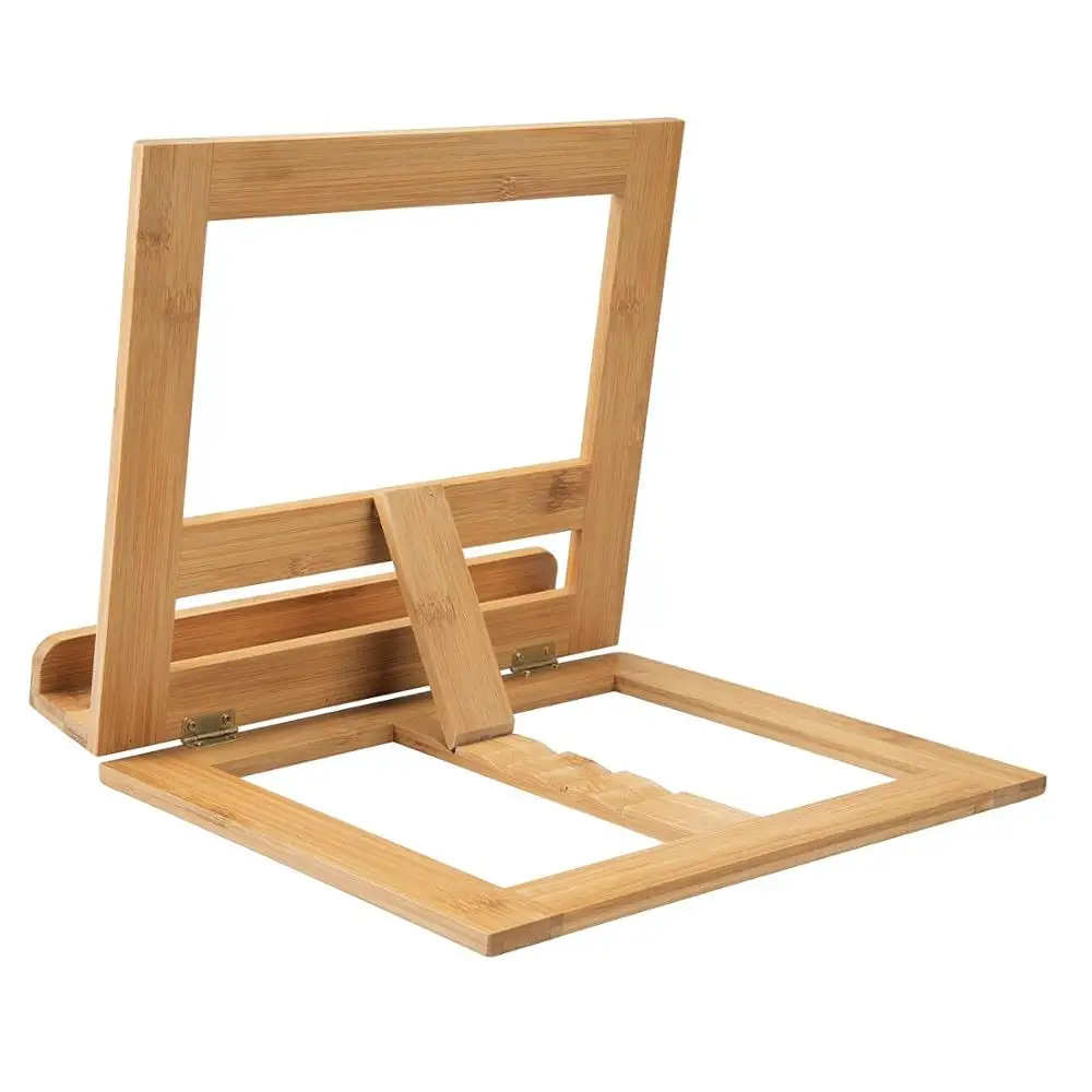 Custom Bamboo Cookbook Stand Foldable Tablet Holder Adjustable Recipe ...