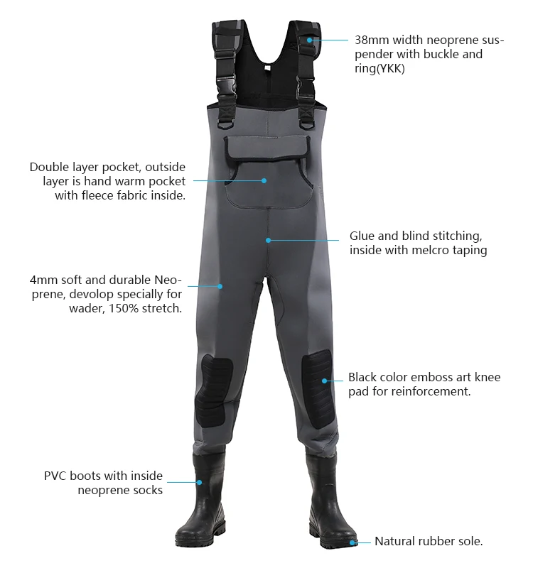 LYWISH 100% Waterproof Neoprene Fly Fishing Waders for Men