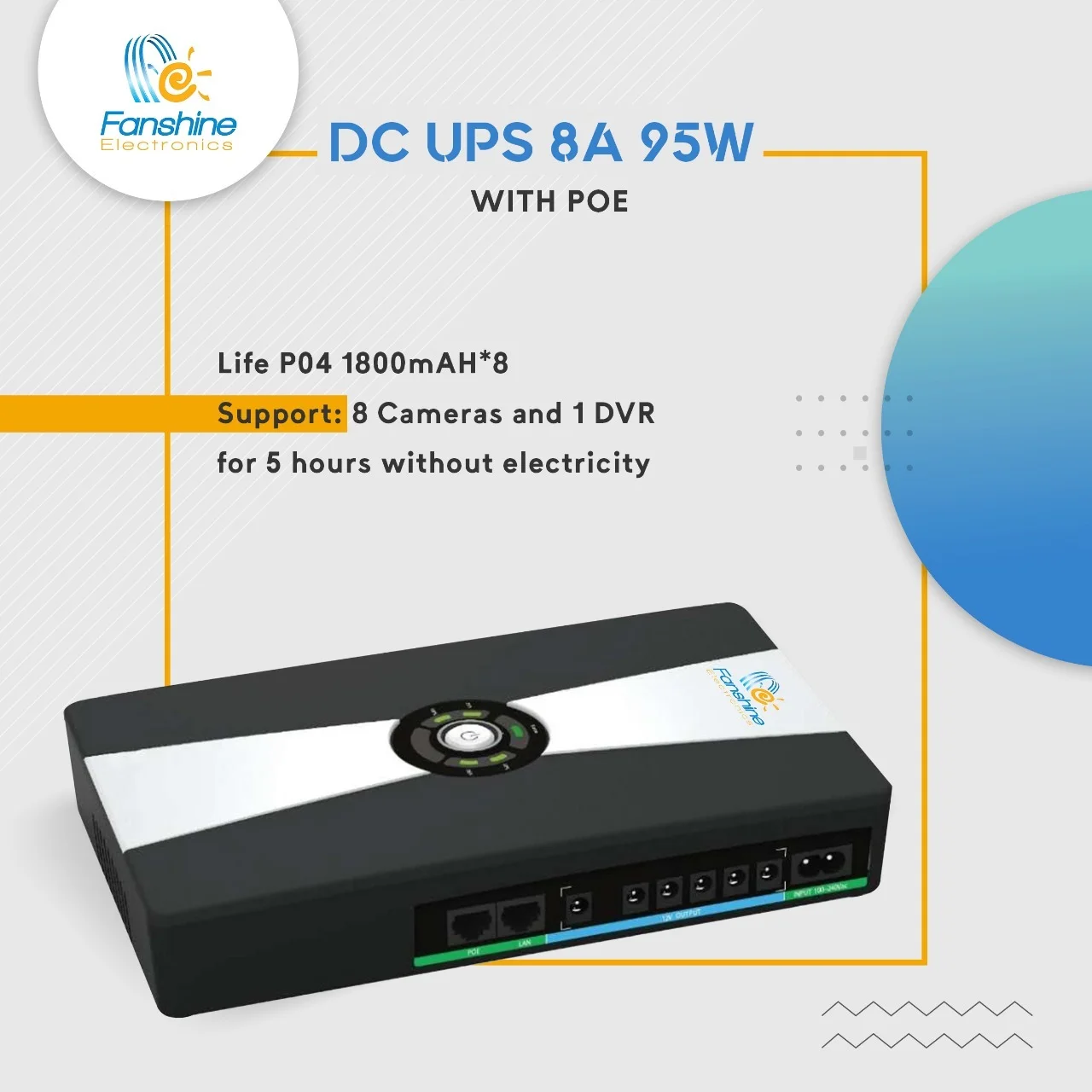 Fanshine 8A DC UPS Power 100W - Reliable Uninterruptible Supply