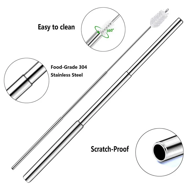 Telescopic Metal Straw Foldable Reusable Straw Portable Stainless Steel ...