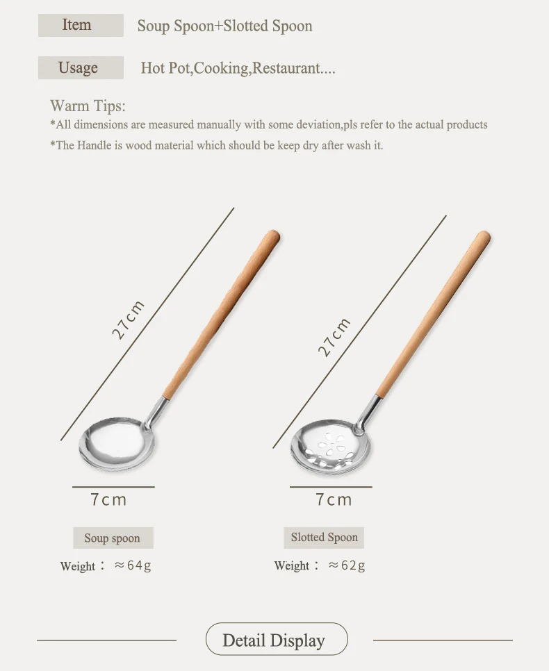 Korean Cooking Utensils Wooden Handle Stainless Steel Soup Spoon and ...