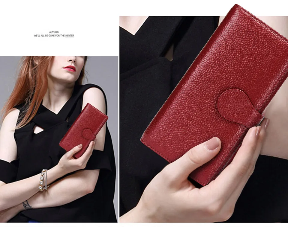 HUMERPAUL Fashion Purses - Red Long Clutch Leather Wallet