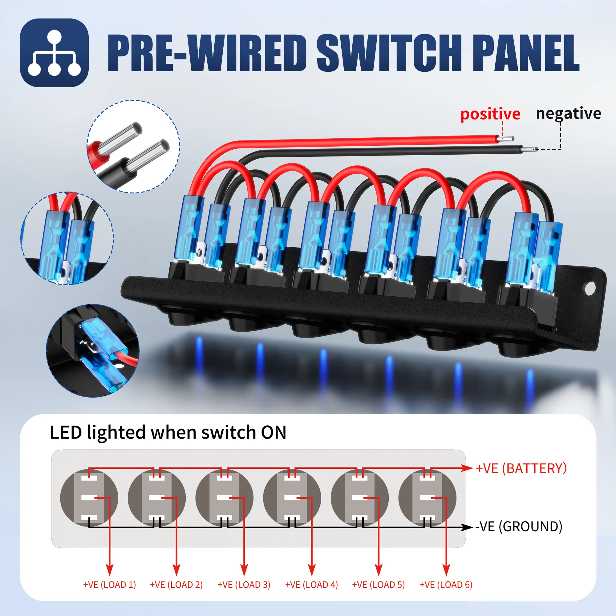 6 Position Switch Panel with LED Illumination - Durable & Reliable