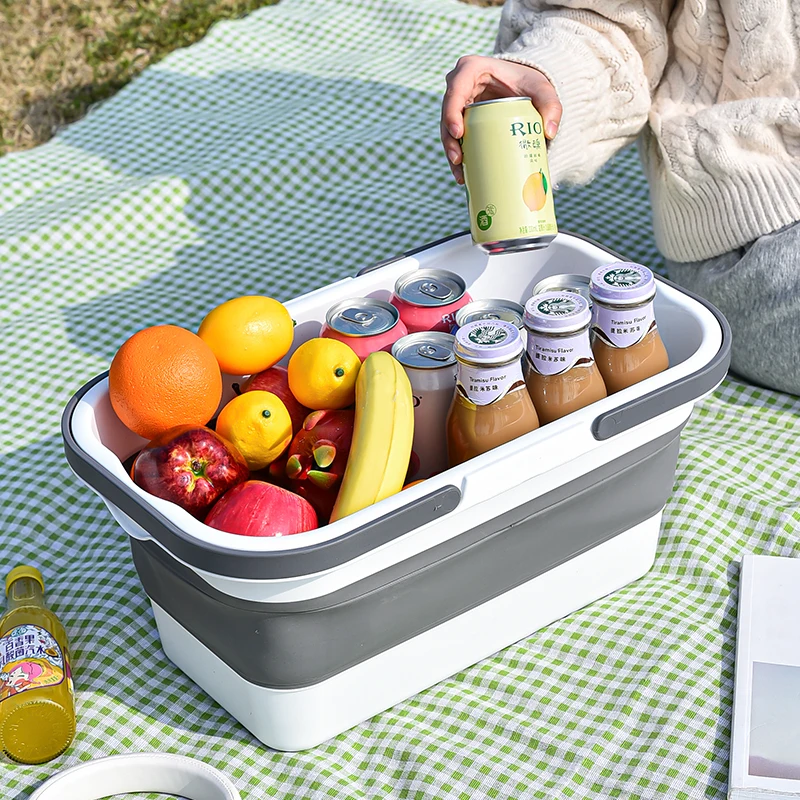 Folding16l Plastic Picnic Camping Basket Storage Box With Lid Picnic ...