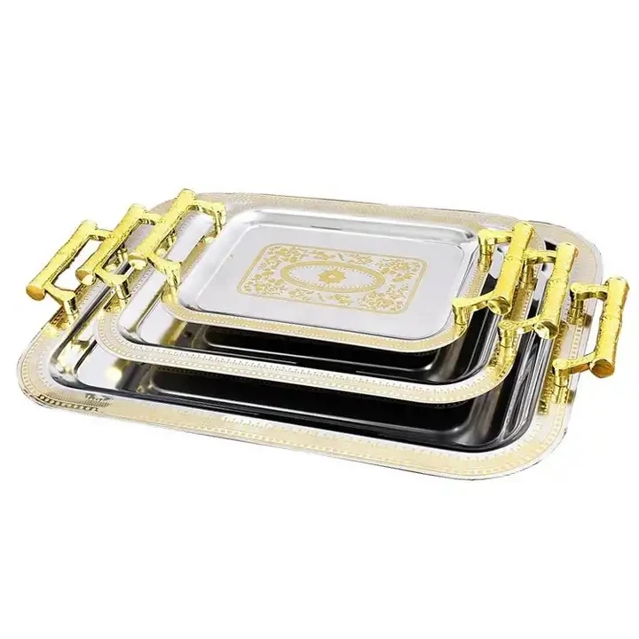 Customized Arabic Style Luxury Rectangular Metal Tray 3 Pieces ...