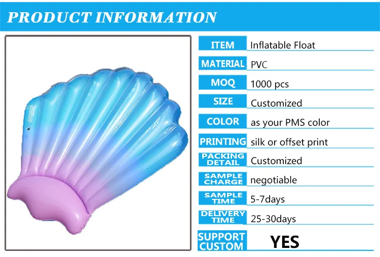 Thickened PVC Jumbo Inflatable Gradient Scallop Clam Shell Pool Float ...
