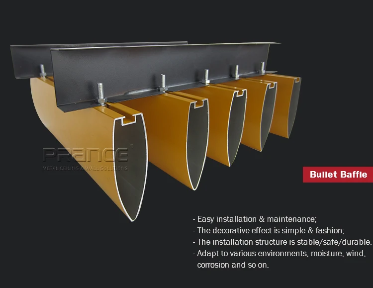 Aluminum Bullet Shaped Baffle Ceiling Design - Sound-absorbing