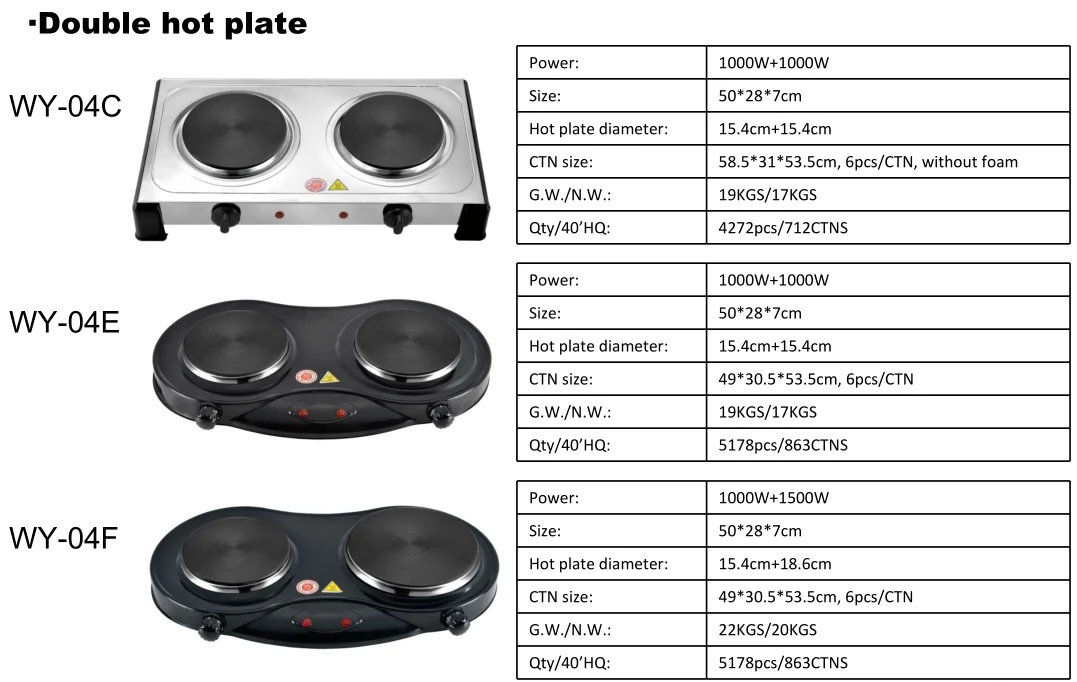 JIALEI Kitchen Electric Solid Hot Plate - 2000W Cooking Power