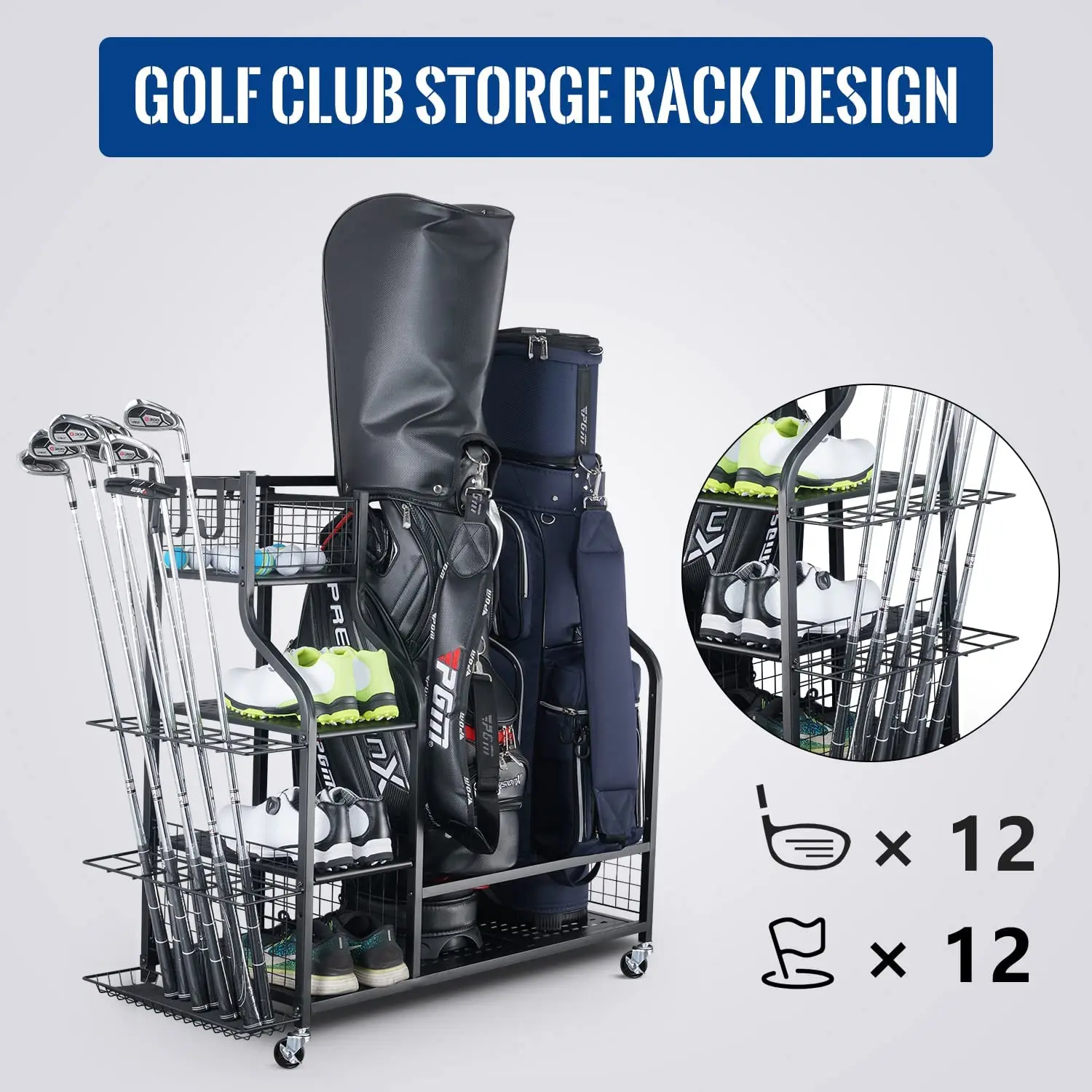 Golf Storage Garage Organizer, Golf Bag Storage Stand and Other Golfing ...
