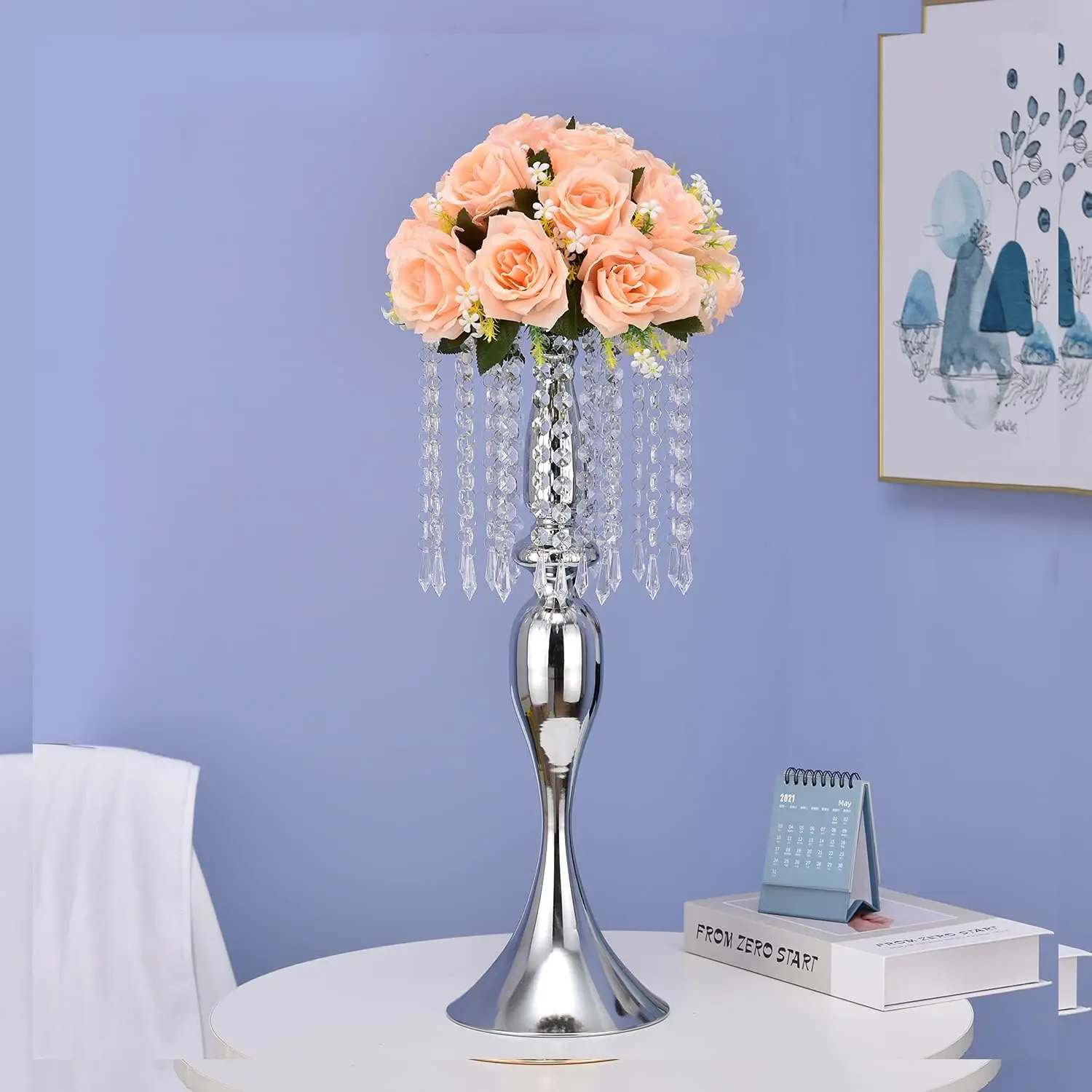 Sliver Metal Crystal Wedding Centerpiece Flower Vase Tall Wedding ...
