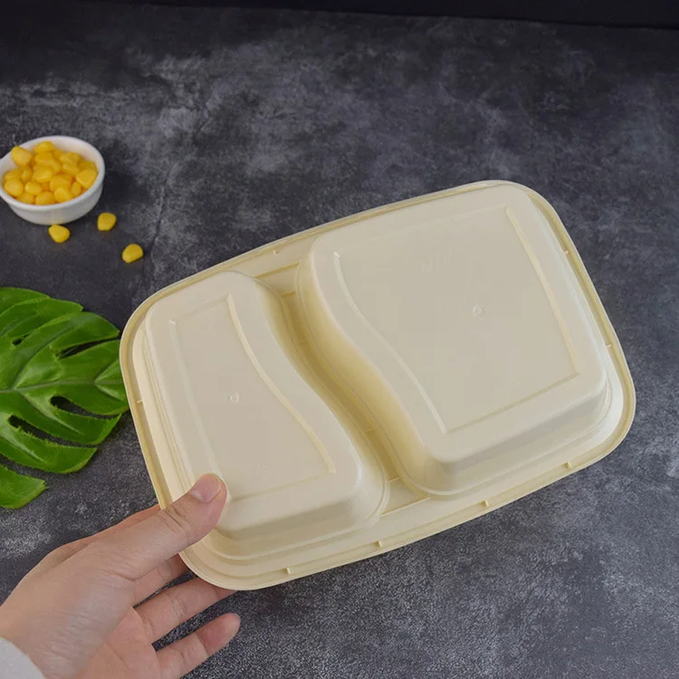 Two Compartments Cornstarch Lunch Box Biodegradable Disposable ...