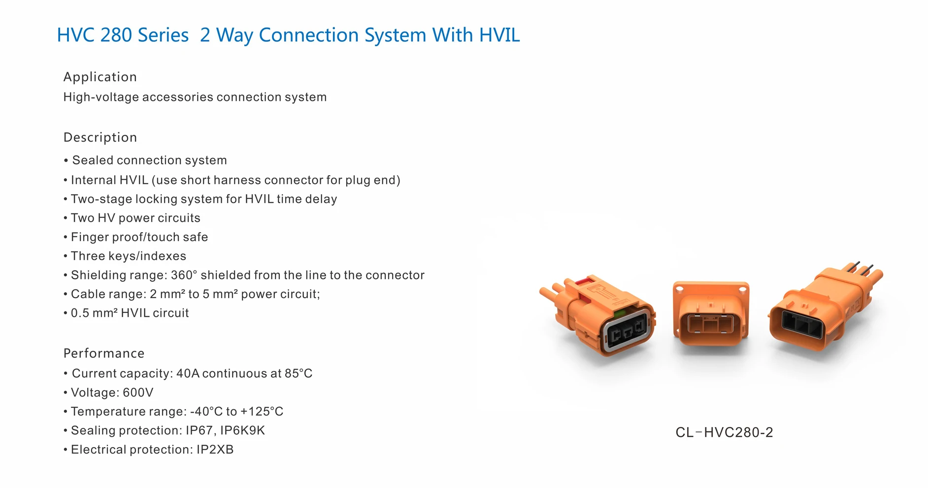 Chilye CL-HVC280-21X - High Voltage 2-Pin Connector for EV