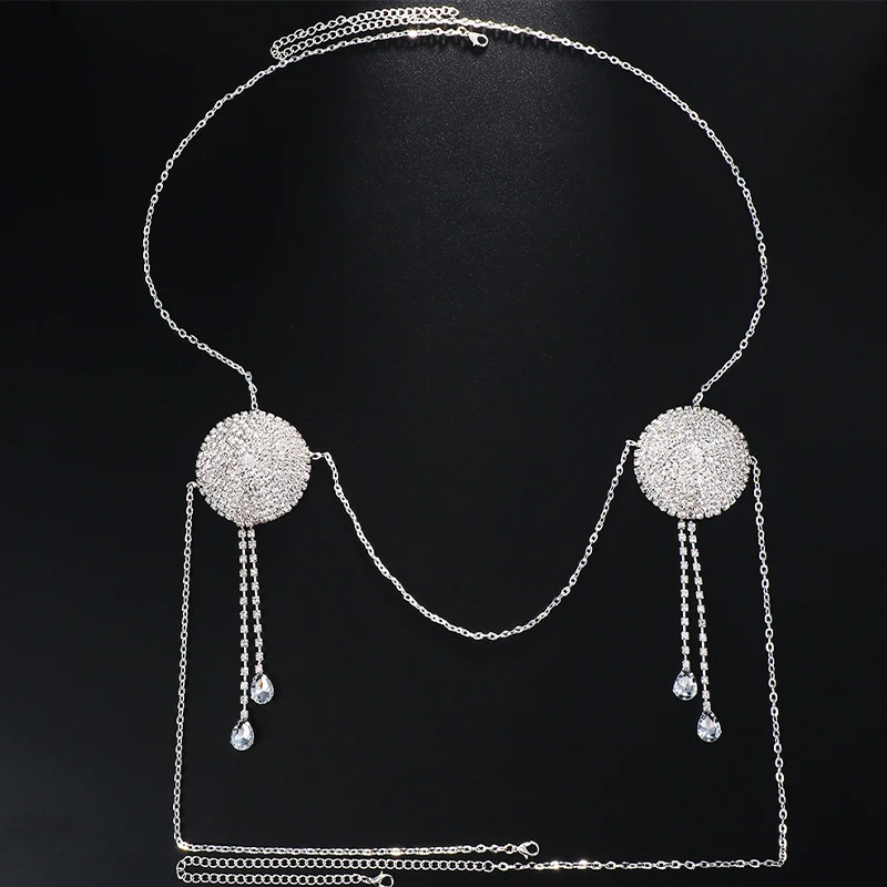 Stonefans Rhinestone Round Nipple Chest Chain For Women Sexy Fine Chain