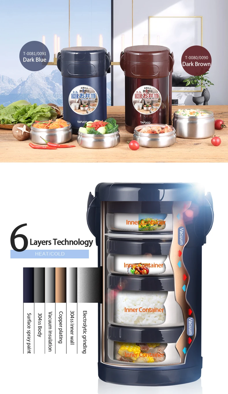 TAFUCO Stainless Steel 3-Layer Eco-Friendly Lunch Box - Thermal ...