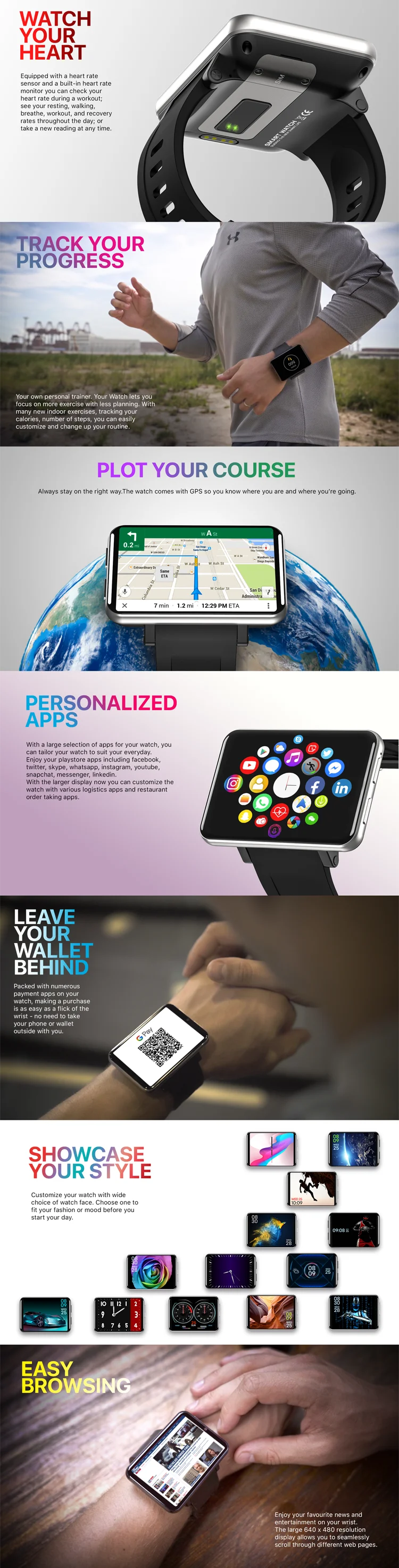 Largest DM100 Android 4G Smart Watch - 2.86" Full Touch Screen, GPS ...