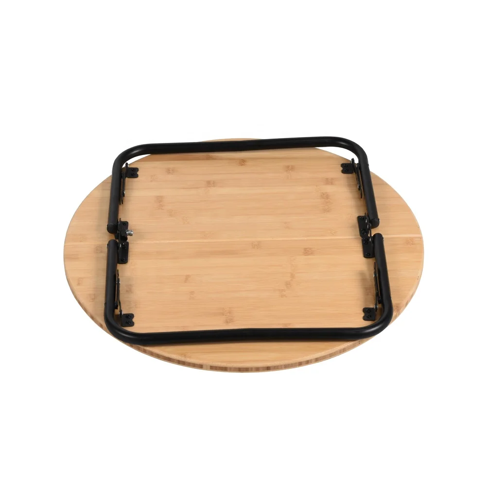 Outdoor Picnic Barbecue Table Portable Aluminum Frame Bamboo Round ...