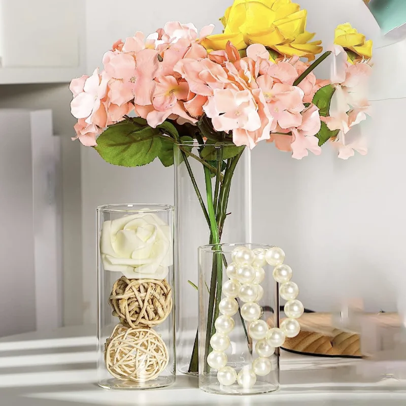 2.6" 4" 6" 8"10"inch Glass Cylinder Vases Tall Clear Vase For ...