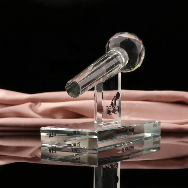 Crystal Glass Microphone Shaped Award Trophy for Singing Gifts