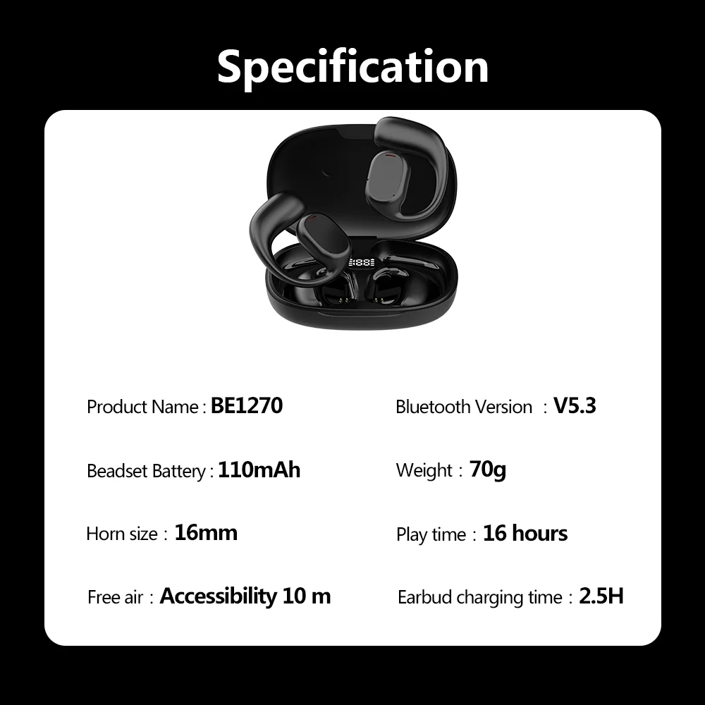 OWS Air Conduction TWS Bluetooth 5.3 Headset - Sport Open Ear Wireless ...