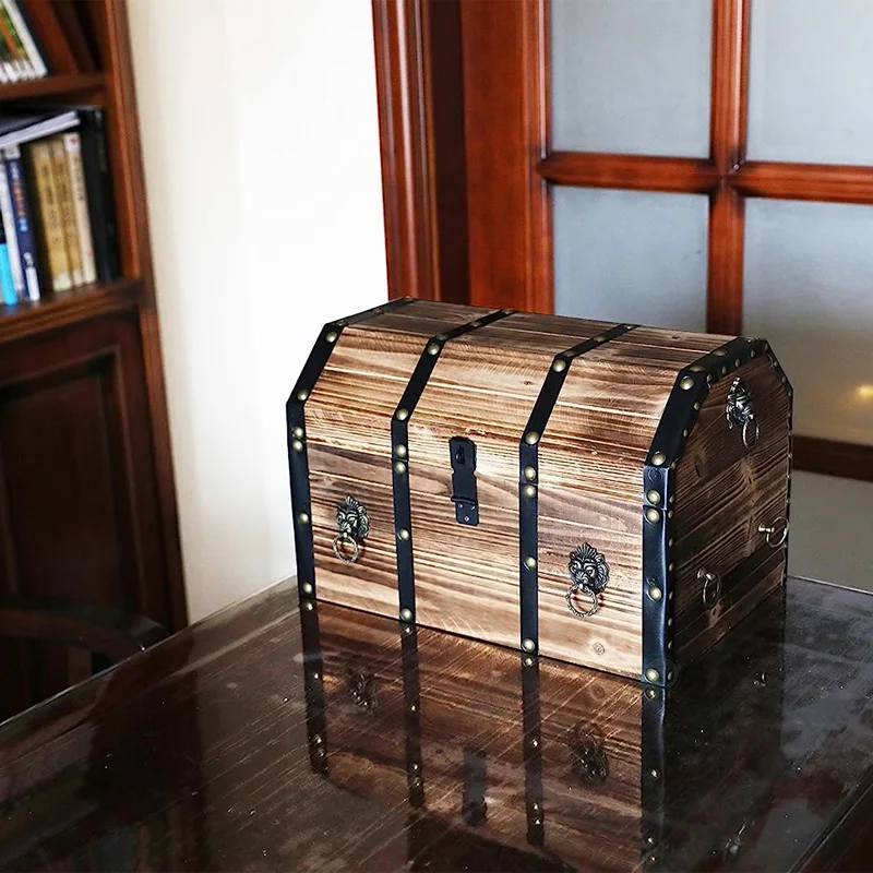 Large Decorative Wooden Treasure Chest Lockable Pirate Trunk with Lion ...