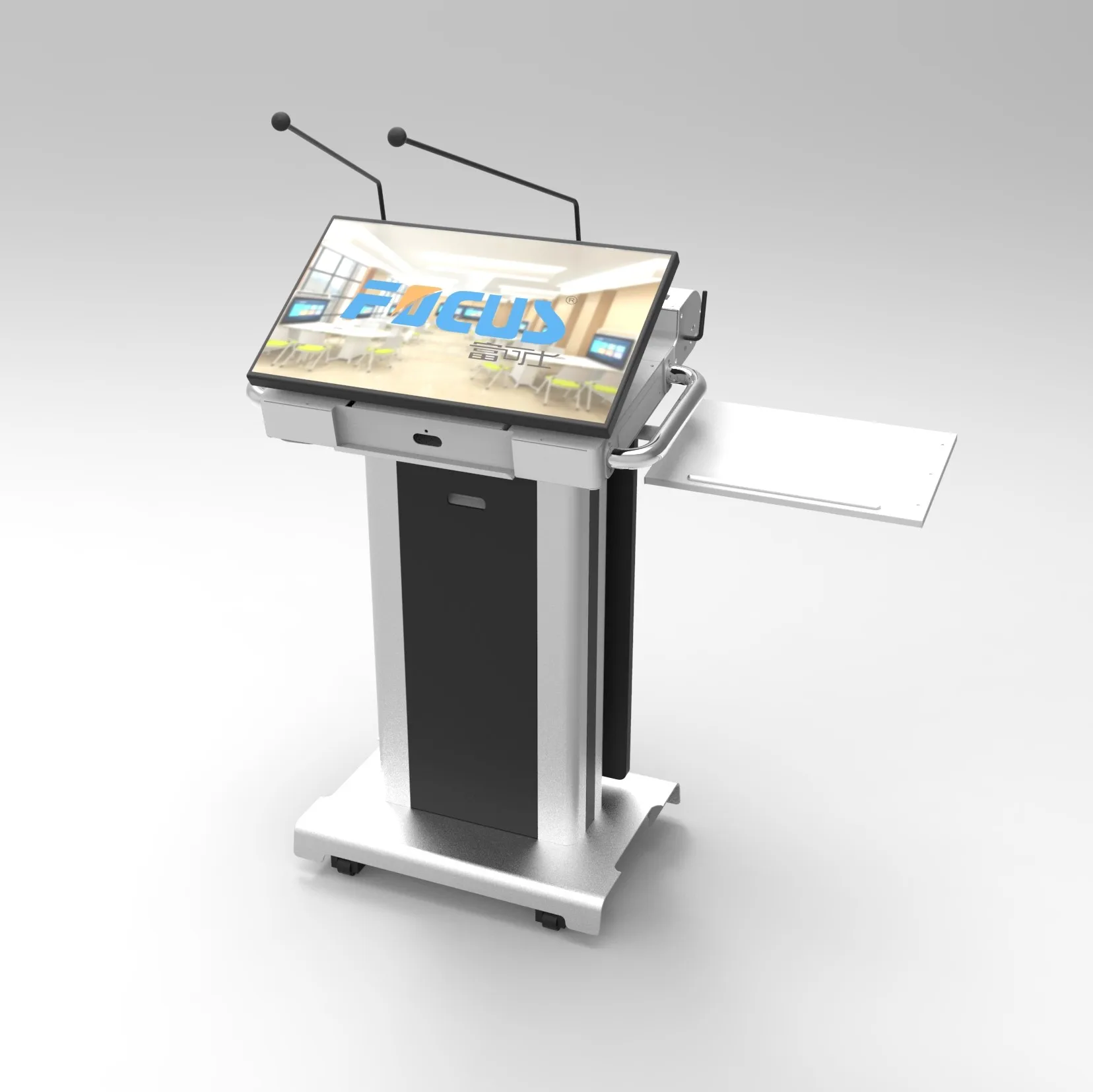 Electric Height Adjustable Lectern - Dual Screens Podium