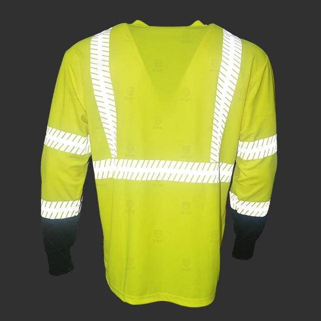 High Visibility Yellow Long Sleeve Reflective Safety Work Shirt For Men ...
