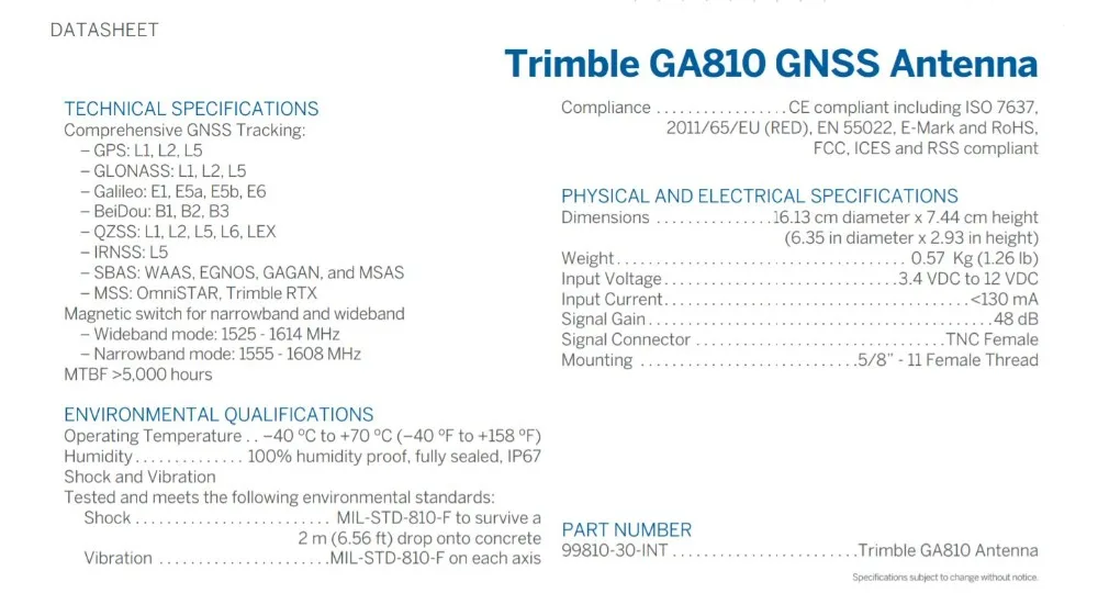 Trimble GA810 GNSS Rover GPS Antenna for RTK Receivers - Supports L1 ...
