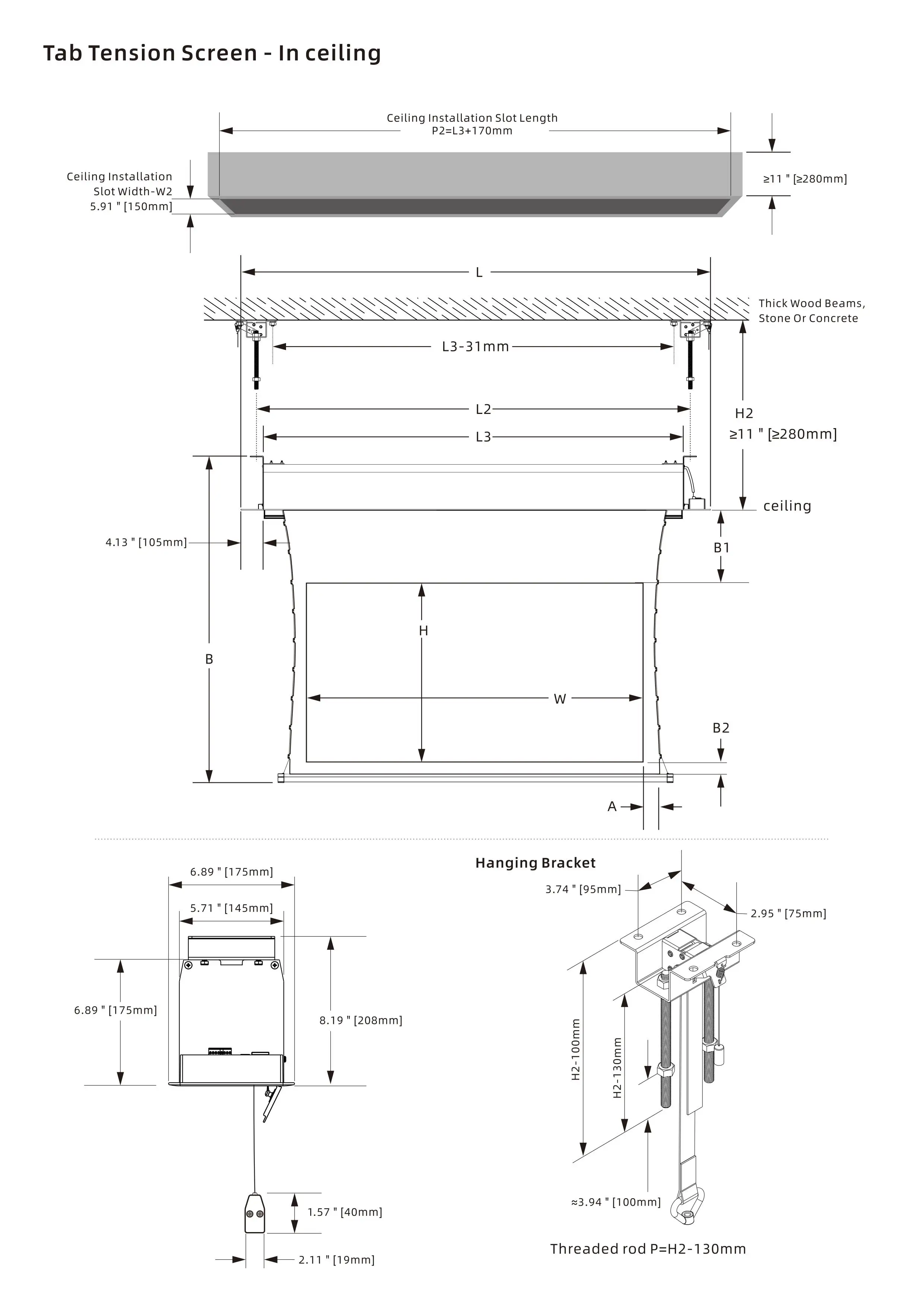 Screen Pro 92 Inch High End Recessed In-ceiling Projection Screen Alr ...