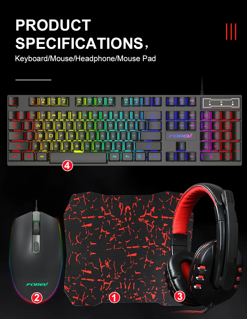 Wired Keyboard 4 in 1 Combo Pack RGB USB Wired One Handed Keyboard ...