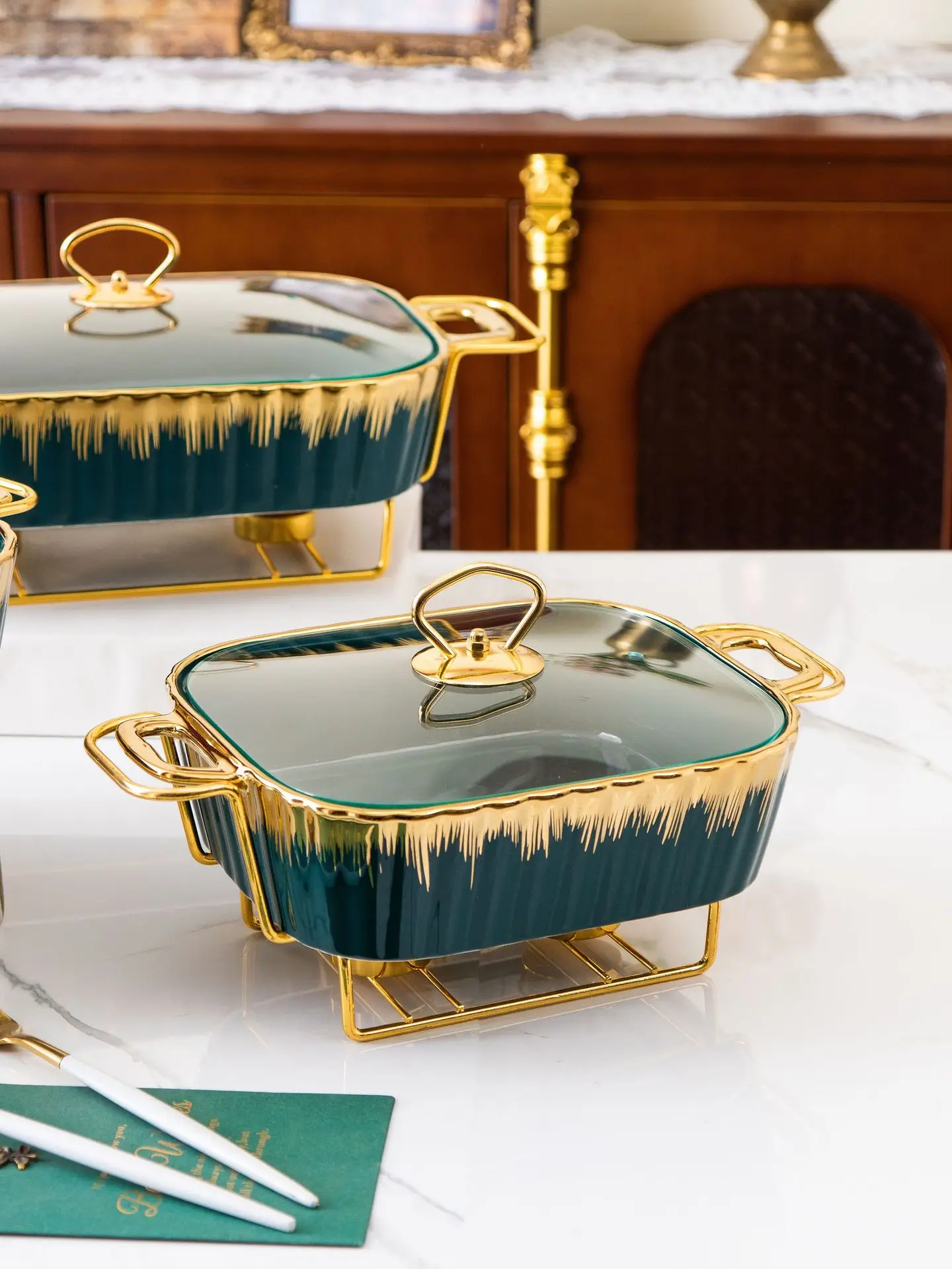 Modern Rectangular Golden Ceramic Induction Cooking Pot Set Creative ...