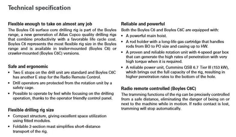 Atlas Copco Exploration Products - Core Drill Rigs Boyles C6/C6C