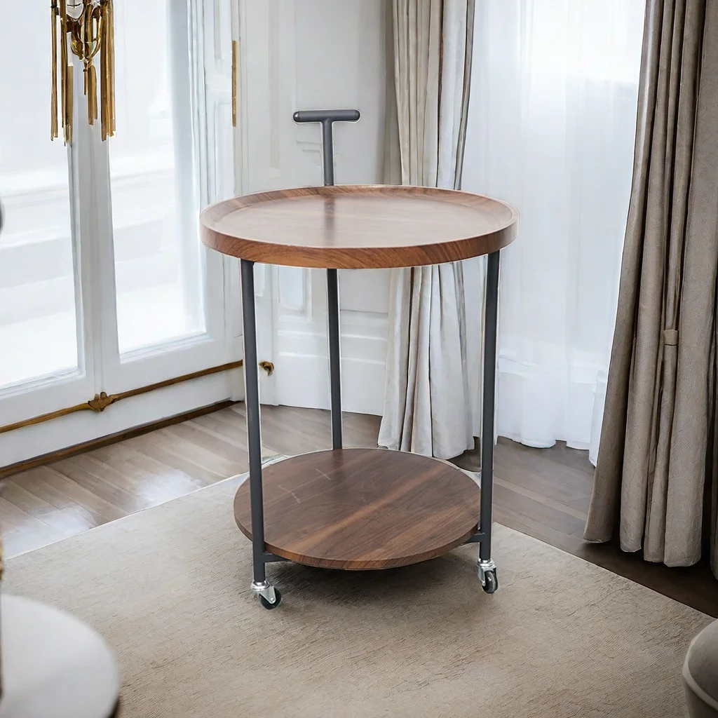 Lockable Wheels Side Table For Small Spaces 2 Layer Cart Living Room ...