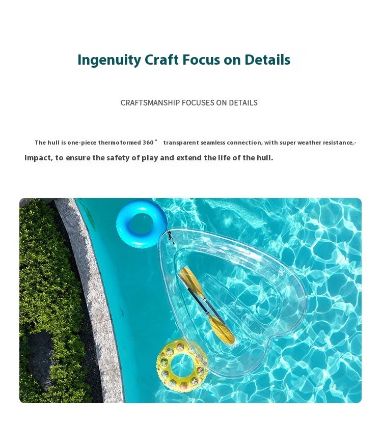 6.5FT Lightweight 6MM PC Kayak Heart-Shape Transparent with Double Seat ...