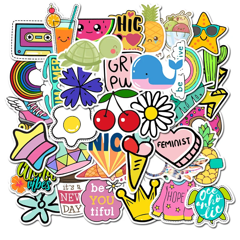 50pcs VSCO Colorful Cute Cartoon Vinyl Stickers for Luggage