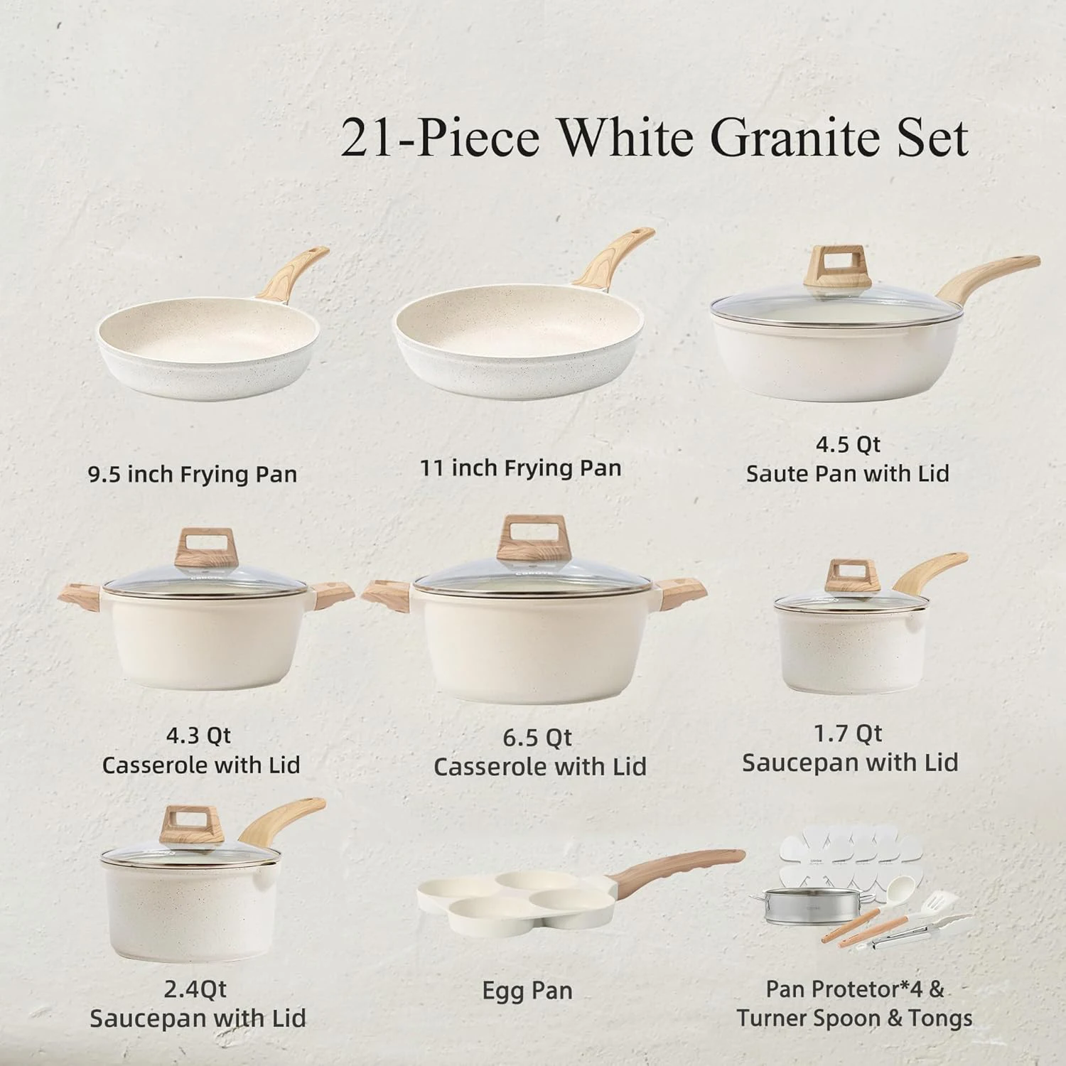 Hot Selling Modern Design Granite Cookware Set Glass Lid Nonstick ...