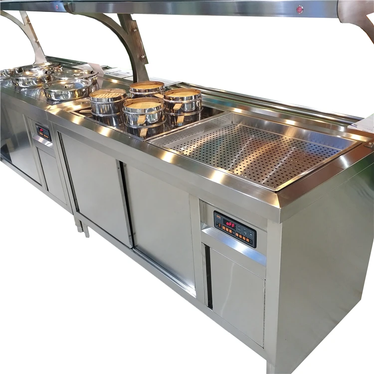 All-Glass Lid Stainless Steel Heating Table with Heli Heater for Hotels ...
