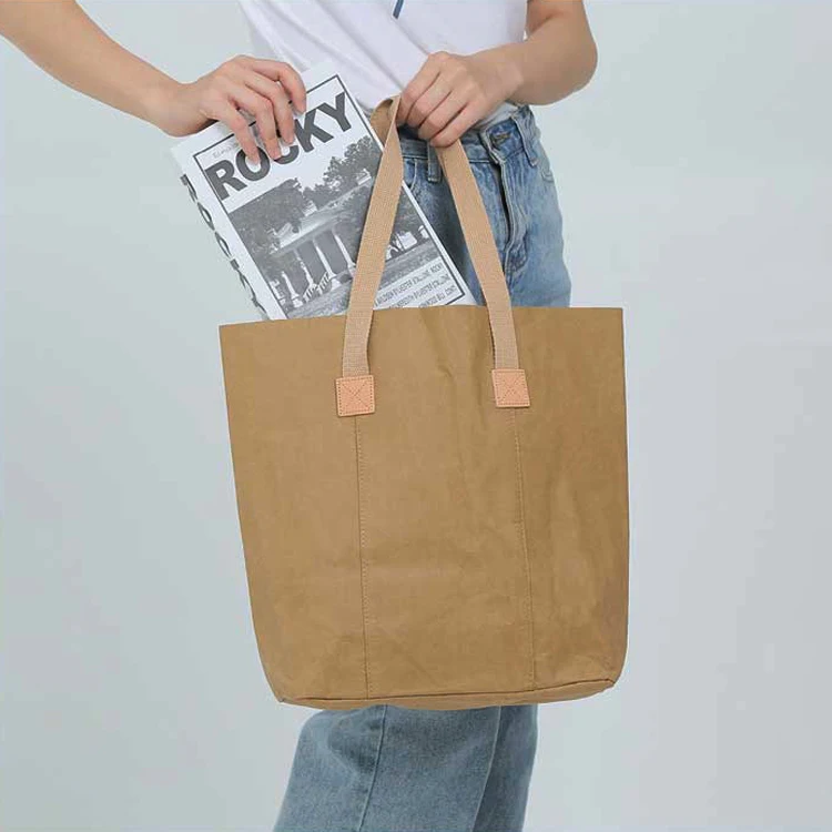 Trendy Fashion Washable Kraft Paper Bag Tote Bag Women