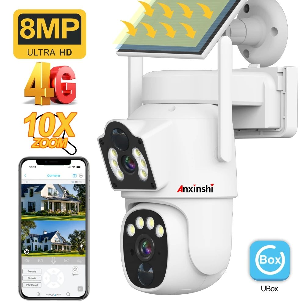 Anxinshi New Design Ubox APP Solar 4G Lte Camera Dual Lens View Solar ...