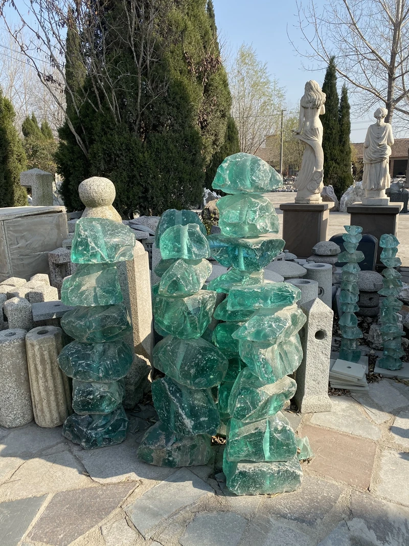 Garden Decoration Large Colored Turquoise Slag Blue Glass Column Rocks ...