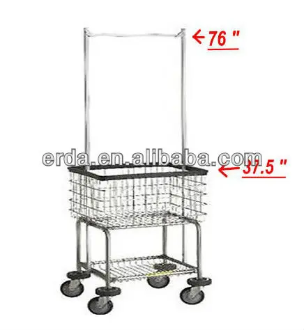 Laundry Cart Basket W/ Double Pole Rack - Buy Laundry Cart,Wheeled ...