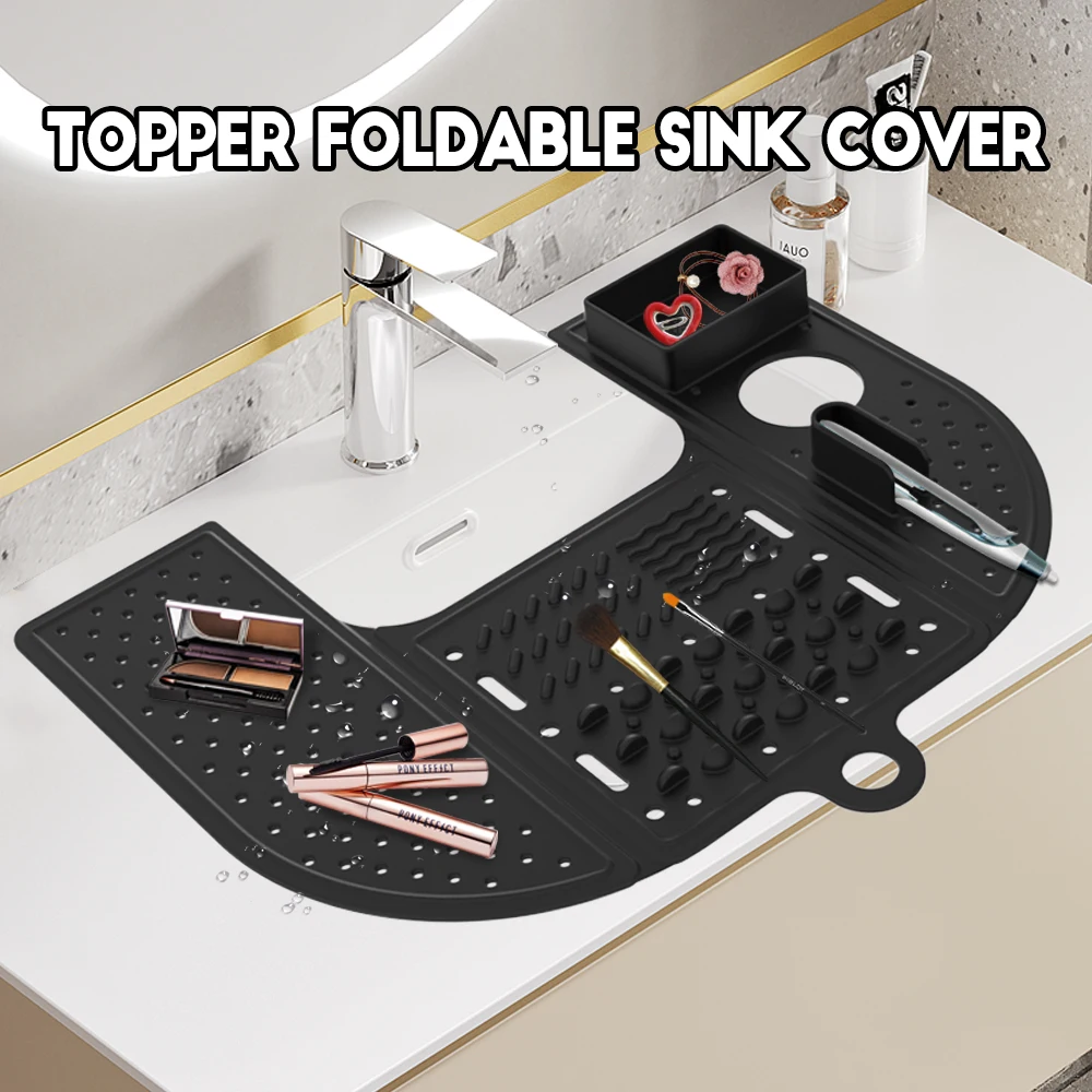 Sink Topper Foldable Sink Cover - Silicone Beauty Makeup Brush Cleaning ...
