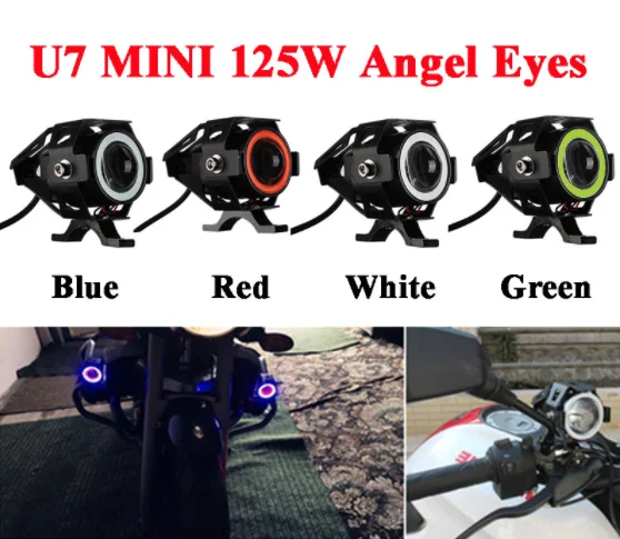 Angel Eye Motorcycle Headlights - LED Spot Lights 12V U7